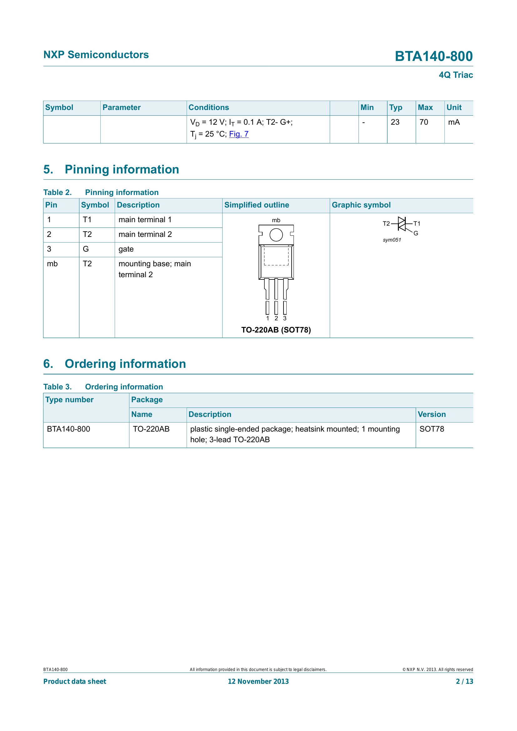 BTA140-800 Datasheet Pinout NXP AiEMA, 53% OFF